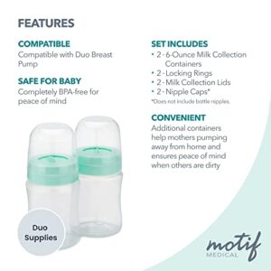 Motif Medical Breast Milk Storage Bottles for The Duo Breast Pump - Two 160mL Bottles for Breast Pump, with Sealing Discs and Lids - Milk Collection Containers