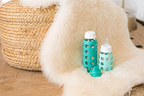 Lifefactory 6 Bottle Starter Set (4) 4-Ounce Baby Bottle in Mint/Blanket (2) 9-Ounce Baby Bottle in Kale/Blueberry (2) Flat Caps (2) Sippy Caps (2) Stage 2 Nipples, Mint/Blanket/Kale/Blueberry/White