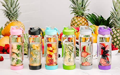 Infusion Pro 32 oz Fruit Infuser Water Bottle with Insulated Sleeve & 50 Recipe Fruit Infusion Water eBook : Bottom Loading, Large Water Infuser for More Flavor : Unique Gift Idea for Women