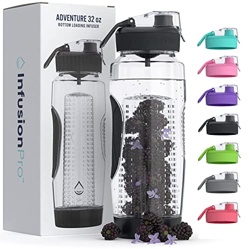 Infusion Pro 32 oz Fruit Infuser Water Bottle with Insulated Sleeve & 50 Recipe Fruit Infusion Water eBook : Bottom Loading, Large Water Infuser for More Flavor : Unique Gift Idea for Women