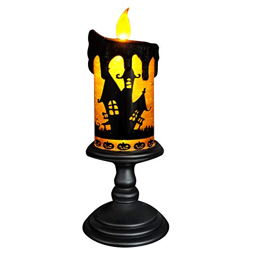 Eldnacele Halloween Snow Globe Candles Lighted Lamp, Battery Operated Spooky Spinning Water Glittering Tornado Candles Flameless Candles Table Centerpiece for Halloween Celebration Parties(Castle)