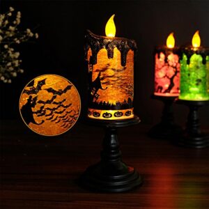 Eldnacele Halloween Snow Globe Candles Lighted Lamp, Battery Operated Spooky Spinning Water Glittering Tornado Candles Flameless Candles Table Centerpiece for Halloween Celebration Parties(Castle)