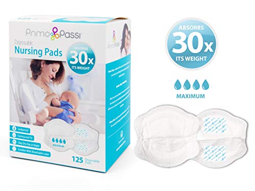 Stay Dry Disposable Nursing Pads for Breastfeeding, 125 Count Super Absorbent, Ultra Comfortable, and Individually Wrapped Leakproof - by Primo Passi