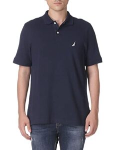 nautica men's short sleeve cotton pique polo shirt, navy solid, medium