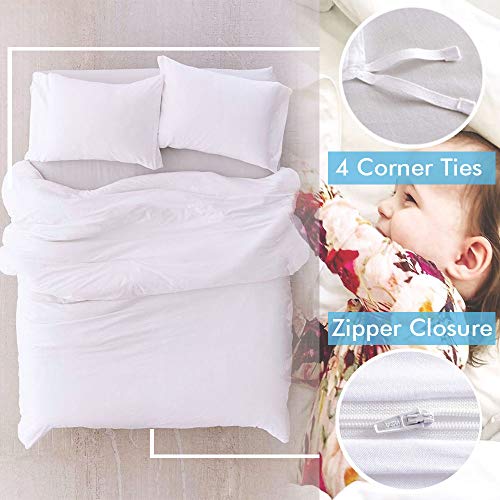 ATsense Duvet Cover Queen Size, 100% Washed Cotton Linen Feel Super Soft Comfortable, 3-Piece White Duvet Cover Bedding Set, Durable and Easy Care, Simple Style Farmhouse Comforter Cover