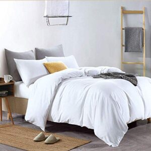 ATsense Duvet Cover Queen Size, 100% Washed Cotton Linen Feel Super Soft Comfortable, 3-Piece White Duvet Cover Bedding Set, Durable and Easy Care, Simple Style Farmhouse Comforter Cover