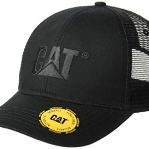 Caterpillar Men's Raised Logo Hats with Embroidered Front and Contrast Mesh Back with Plastic Snapback Closure, Black, One