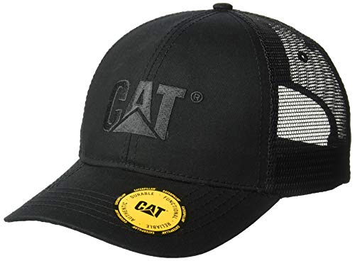 Caterpillar Men's Raised Logo Hats with Embroidered Front and Contrast Mesh Back with Plastic Snapback Closure, Black, One