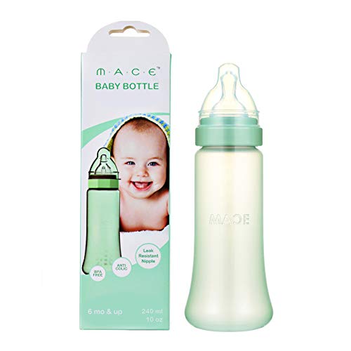 Made in USA aMACEing Zero Leak Baby Bottle with Anti-Colic Vent and Variable Flow, Leak-Proof 10oz (Green)