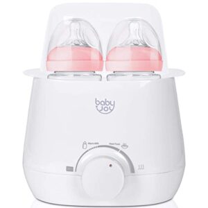 baby joy 3-in-1 baby bottle warmer, food warmer, portable warming breast milk, double bottles warmer with accurate temperature control, dry-fire protection, including bottle brush