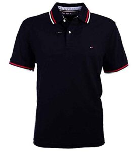 tommy hilfiger men's striped collar polo (large, black)