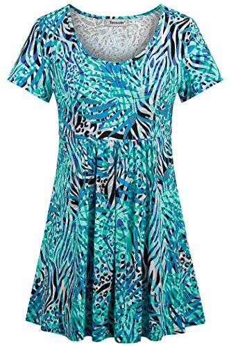 Tencole Womens Blouses and Tops Dressy Summer Tunic Tops Round Neck Cyan