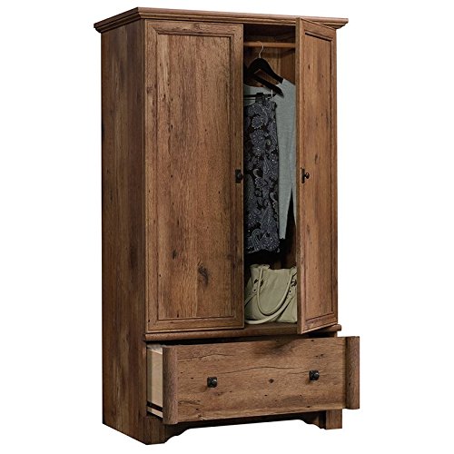 Pemberly Row Traditional Style Wardrobe Armoire with Drawer in Vintage Oak