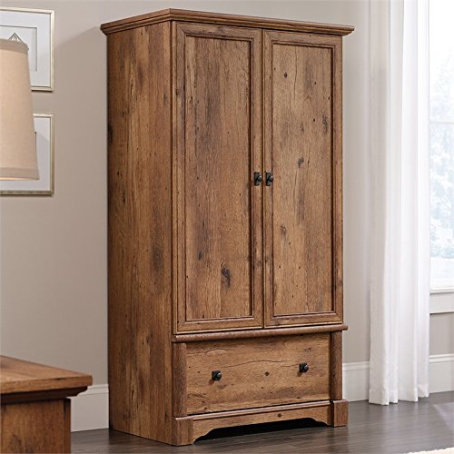 Pemberly Row Traditional Style Wardrobe Armoire with Drawer in Vintage Oak