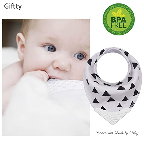 Teething Bibs Baby Bibs Bandana Drool Bib with BPA-Free Silicone Teether for Boys & Girls, Babies & Toddlers by Giftty (5-Pack)