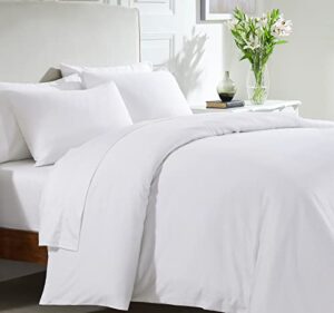 california design den duvet cover, queen size 400 thread count sateen 3 piece bedding set, 100% pure cotton comforter cover, two pillow shams, button closure, corner ties, bright white