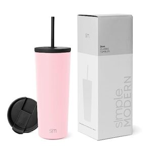 simple modern insulated tumbler with lid and straw | iced coffee cup reusable stainless steel water bottle travel mug | gifts for women men her him | classic collection | 24oz | blush