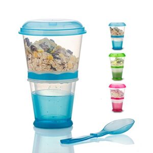 cereal on the go, cup container breakfast drink milk cups portable yogurt and travel to-go food containers storage with spoon(blue)