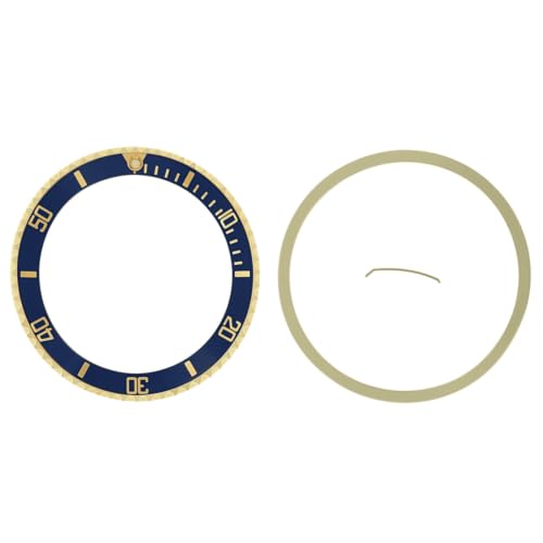 Ewatchparts BEZEL & INSERT COMPATIBLE WITH ROLEX SUBMARINER SERTI 18K 16613 REAL GOLD BLUE GOLD FONT