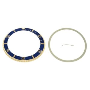 Ewatchparts BEZEL & INSERT COMPATIBLE WITH ROLEX SUBMARINER SERTI 18K 16613 REAL GOLD BLUE GOLD FONT