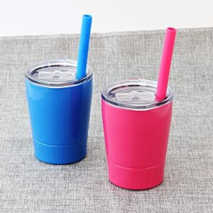 Colorful PoPo Small Cute Kids Cups 2 Pack, Stainless Steel Kid Tumbler with Lid and Straw, Double Wall Vacuum Insulated Toddler Sippy Cups, Children Smoothie Drinking Cup - Pink and Blue