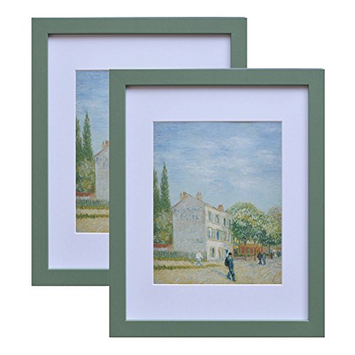 Muzilife 11x14 Wood Picture Frame Flat Display Pictures 8x10 with Mat or 11x14 Without Mat for Wall 2pcs, Green