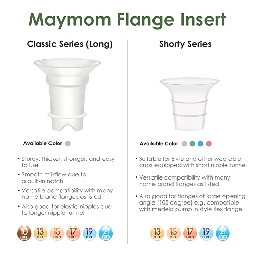 Maymom 17mm Flange Inserts (Long) Compatible with 24mm Medela PersonalFit Flange, Spectra Flange, 25mm Freemie Flange(Restricted Freemie Cups), Compatible with Momcozy 24mm Cup (S9, S10, S12)