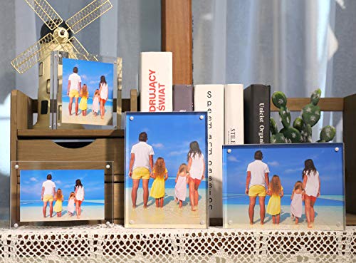 Meetu Acrylic Picture Frame 4x6,Clear Freestanding Double Sided 20mm Thickness Frameless Magnetic Photo Frames Desktop Display with Gift Box Package(5 Pack)