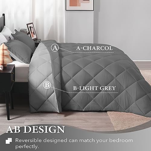 downluxe Queen Comforter Set - Charcoal and Grey Queen Comforter, Soft Bedding Comforter Sets for All Seasons, Queen Bed Comforter Set - 3 Pieces - 1 Comforter (88"x92") and 2 Pillow Shams(20"x26")