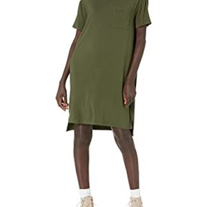 Amazon Essentials Women's Jersey Oversized-Fit Short-Sleeve Pocket T-Shirt Dress (Previously Daily Ritual), Forest Green, Medium