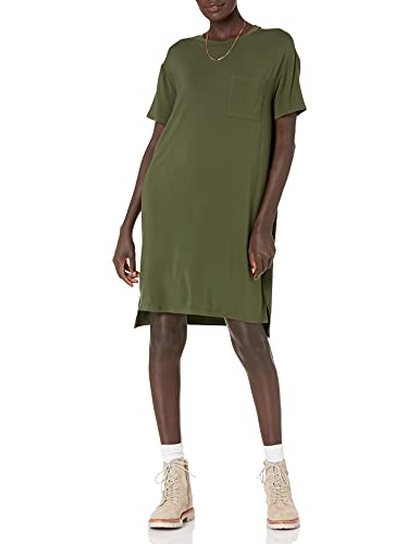 Amazon Essentials Women's Jersey Oversized-Fit Short-Sleeve Pocket T-Shirt Dress (Previously Daily Ritual), Forest Green, Medium