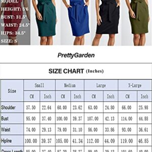 PRETTYGARDEN Women's Summer Short Sleeve Crewneck Striped Dress Basic Solid Tie Waist Office T Shirt Dresses Pockets Black