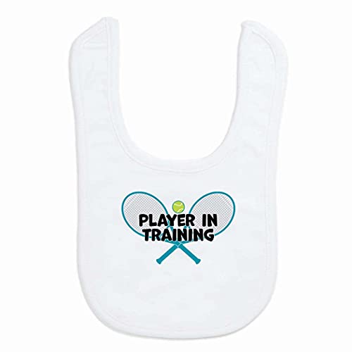 ChalkTalkSPORTS Tennis Baby & Infant Bib | Tennis Player in Training | Soft Microfiber Bib