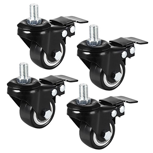 uxcell 1.5 Inch Swivel Caster Wheels PU 360 Degree Threaded Stem Caster Wheel with Brake, M10 x 15mm, 330lb Total Load Capacity, Pack of 4