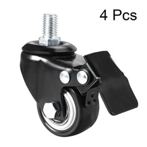 uxcell 1.5 Inch Swivel Caster Wheels PU 360 Degree Threaded Stem Caster Wheel with Brake, M10 x 15mm, 330lb Total Load Capacity, Pack of 4