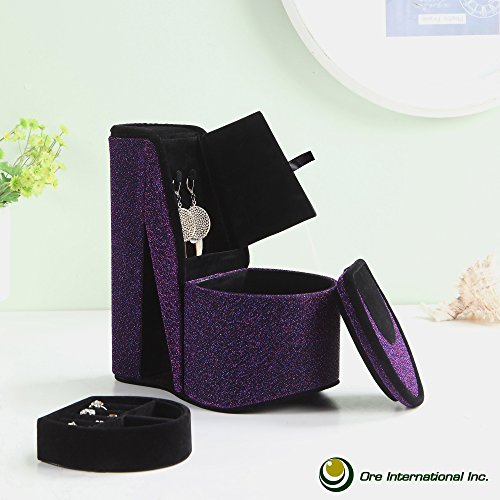 ORE International HBB1836 Iridescent High Heel Shoe Hidden Jewelry Box, Purple Velvet, 9"