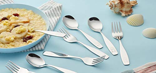 Exzact Exzact Children's Flatware Kids Silverware 18pcs/Toddler Utensils - 6 x Forks, 6 x Safe Dinner Knives, 6 x Dinner Spoons - Engraved Dog Cat Bunny