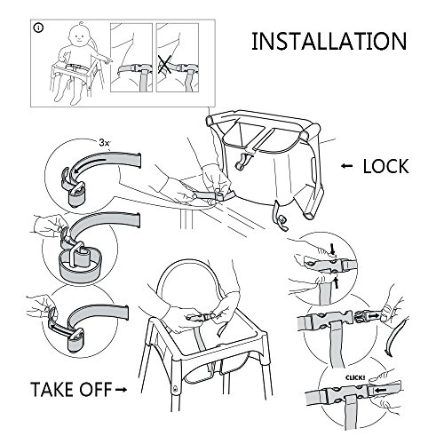 ZARPMA High Chair Straps, 3 Point Harness Straps Belt for Child Kid Chair Strap for IKEA Antilop High Chair (Black)