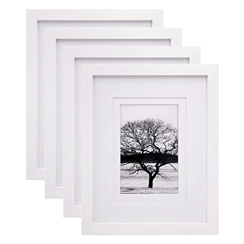 Egofine 8x10 Picture Frames Set of 4, Made of Solid Wood Covered by Plexiglass Display 4x6 and 5x7 with Mat or 8x10' without Mat, for Table Top Display and Wall Mounting Photo Frame White