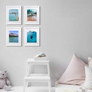 Egofine 8x10 Picture Frames Set of 4, Made of Solid Wood Covered by Plexiglass Display 4x6 and 5x7 with Mat or 8x10' without Mat, for Table Top Display and Wall Mounting Photo Frame White