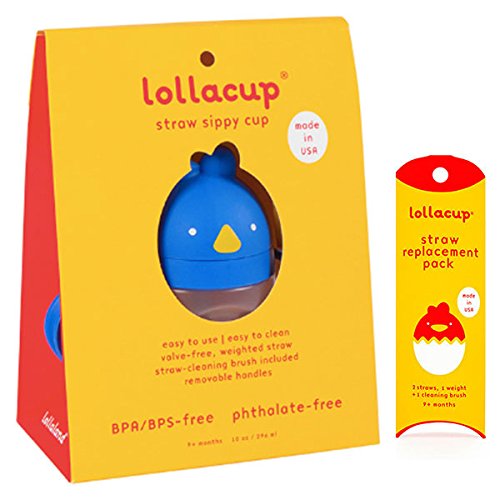 Lollaland Weighted Straw Sippy Cup for Baby:MADE IN THE USA - Transition Kids, Infant & Toddler Sippy Cup (6 months - 9 months) | Shark Tank Products | Lollacup (Brave Blue) w/ Straw Replacement Pack