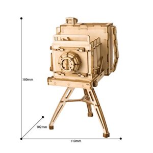 ROBOTIME Vintage Camera Model Kits to Build 3D Wooden Puzzle Toy DIY Pen Container Craft Kit for Adults and Kids