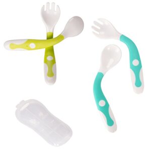 baby utensils spoons forks set with travel safe case toddler babies children feeding training spoon easy grip heat-resistant bendable soft perfect self feeding learning spoons 2 sets