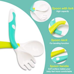 Baby Utensils Spoons Forks Set with Travel Safe Case Toddler Babies Children Feeding Training Spoon Easy Grip Heat-Resistant Bendable Soft Perfect Self Feeding Learning Spoons 2 Sets