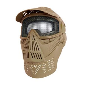 SHENKEL Mask-014tan Full Face Shooting Mask Mesh Goggles with Visor & Neck Guard, Tan