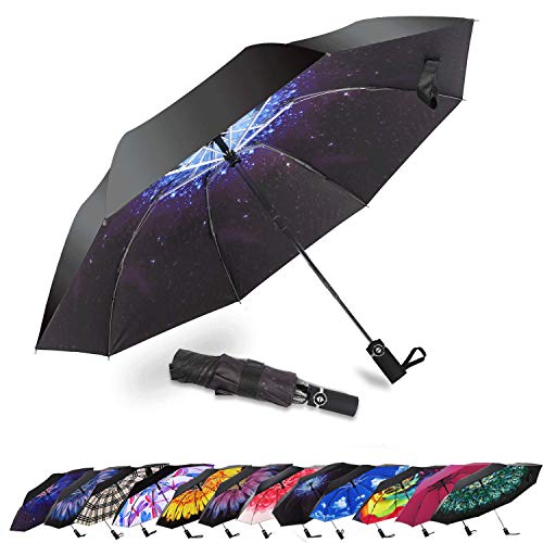 SIEPASA Umbrella Windproof, Travel Umbrella, Compact Folding Reverse Umbrella,-One button for Auto Open and Close(Starry Sky)