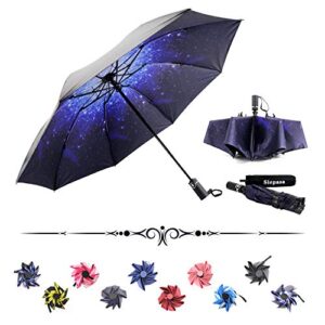 SIEPASA Umbrella Windproof, Travel Umbrella, Compact Folding Reverse Umbrella,-One button for Auto Open and Close(Starry Sky)