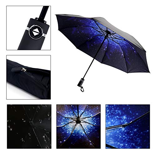 SIEPASA Umbrella Windproof, Travel Umbrella, Compact Folding Reverse Umbrella,-One button for Auto Open and Close(Starry Sky)