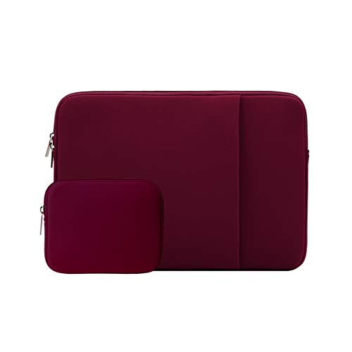 RAINYEAR 14 Inch Laptop Sleeve Case Protective Soft Padded Zipper Cover Carrying Computer Bag with Front Pocket & Accessories Pouch,Compatible with 14" Notebook Chromebook Tablet Ultrabook(Red)