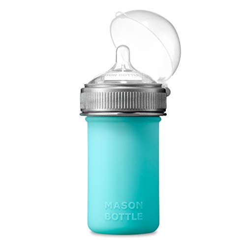 Mason Bottle Silicone Baby Bottle: Includes Silicone Nipple (Medium Flow Nipple for 3+ Months), Plastic Ring + Cap, 8 Ounce Silicone Bottle, BPA Free, Non-Toxic 100% Made in USA (1 Count)